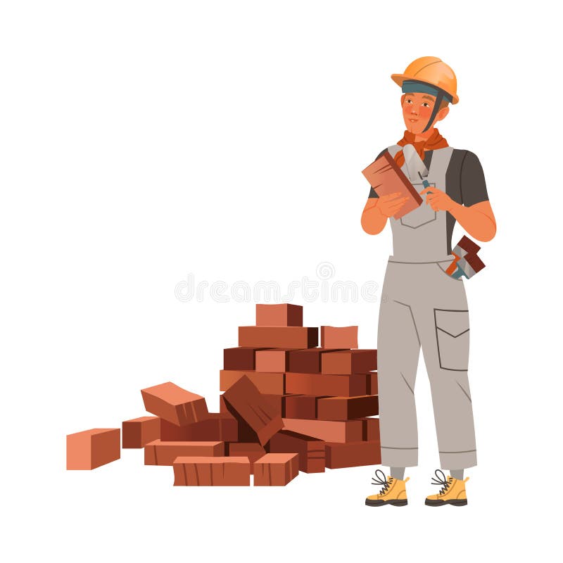 Man Builder Character Laying Bricks with Trowel Vector Illustration ...