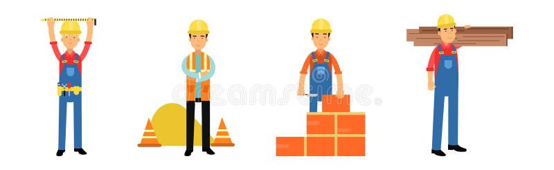 Man Builder and Construction Worker in Hard Hat and Overall Working at ...