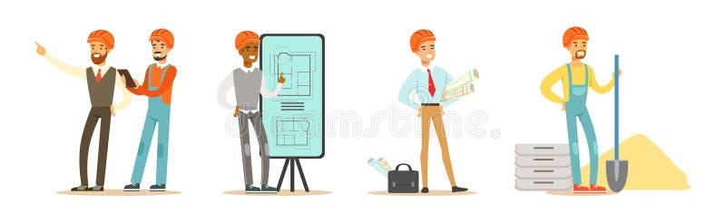 Man Builder and Engineer Character in Hard Hat Vector Set Stock Vector ...