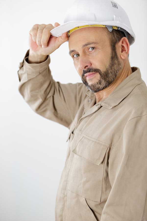 Man builder in hard hat stock image. Image of isolated - 321918077