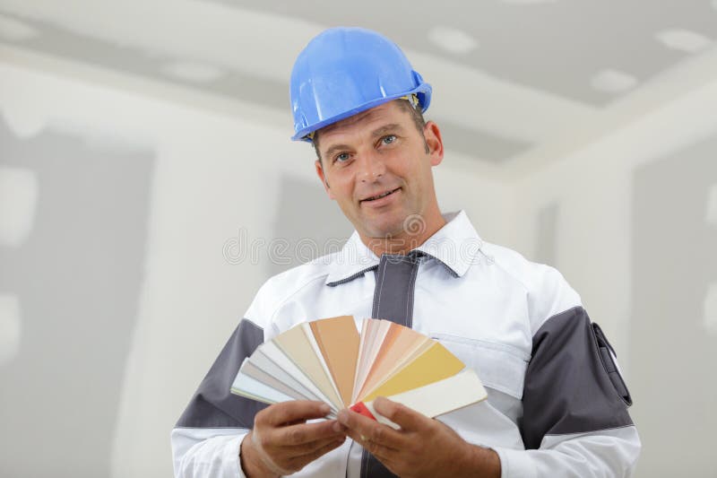Man Builder Holding Color Swatch Stock Photo - Image of adult ...