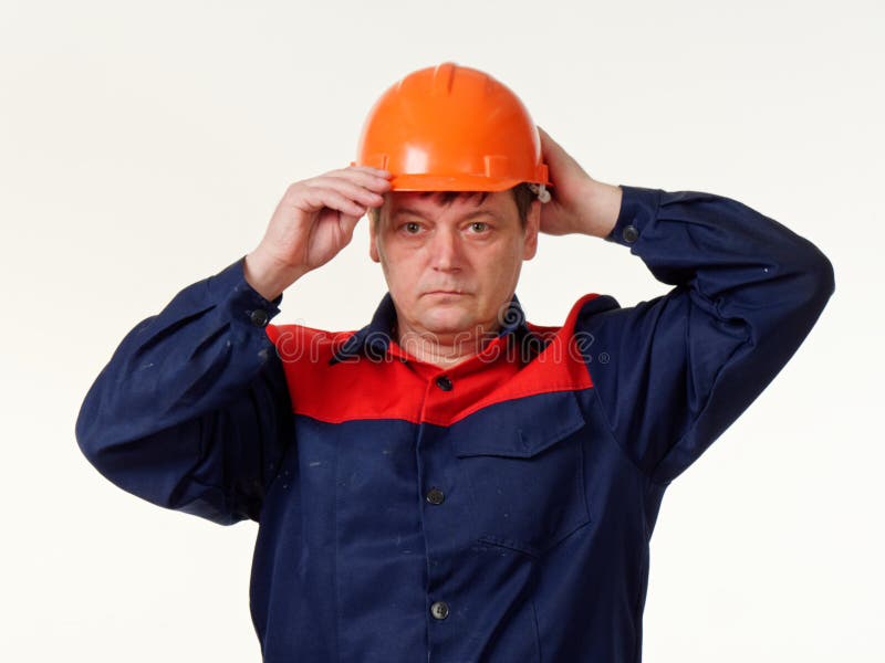 Man in Builder Overalls on White Background Stock Photo - Image of ...