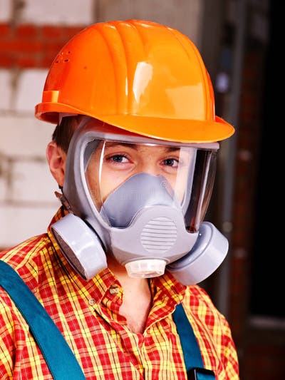 Man in builder respirator. stock photo. Image of protection - 35354066