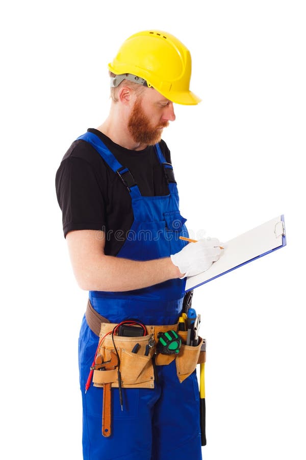 Man Builder with Set of Construction Tools, Isolated Stock Photo ...