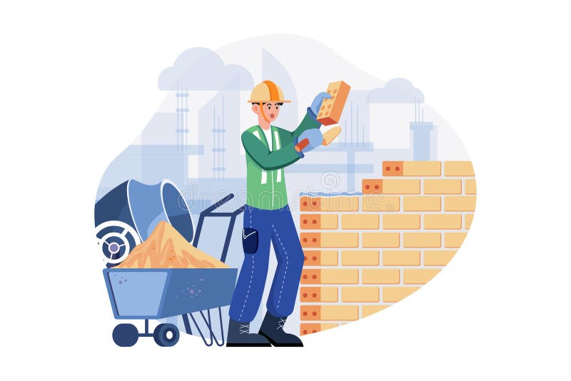 Man Builder with Trowel Laying Bricks in the Wall Stock Vector ...