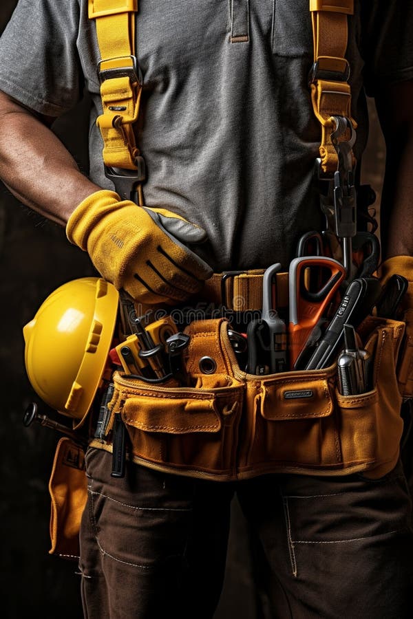 Man, Builder, Worker Tool Bag with Various Tools for Work Stock Image ...