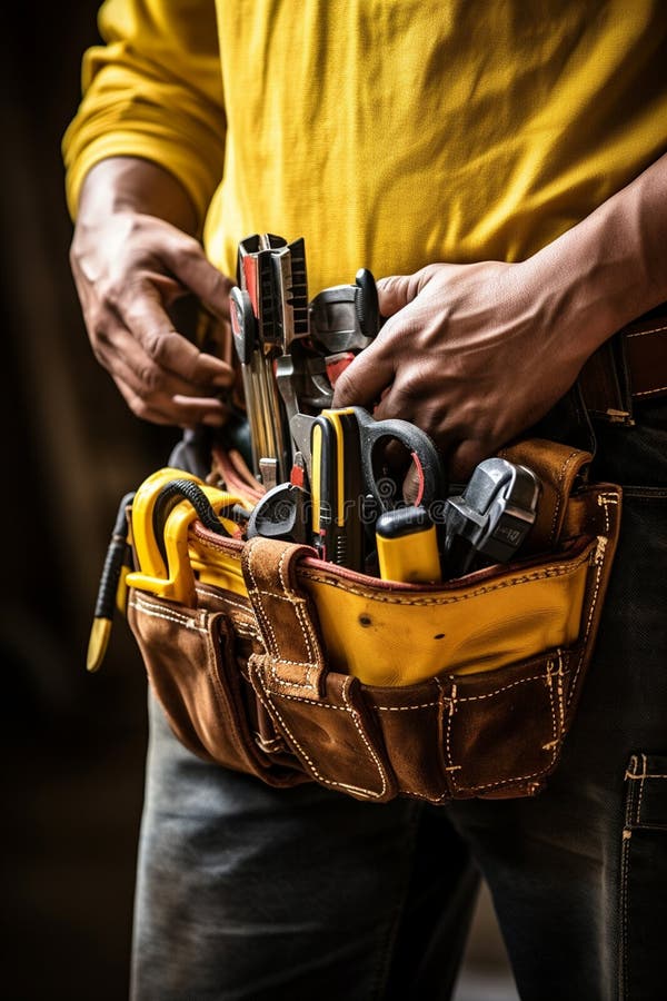 Man, Builder, Worker Tool Bag with Various Tools for Work Stock Image - Image of people, home ...
