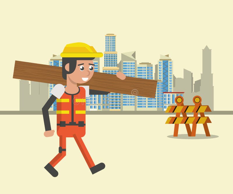 Man Builder Working Under Construction Scene Stock Vector ...