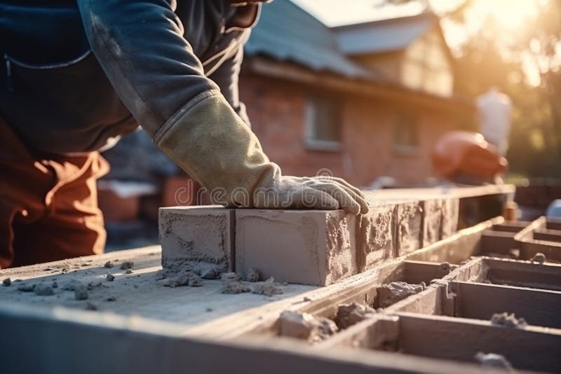 Man building brick wall stock illustration. Illustration of work ...