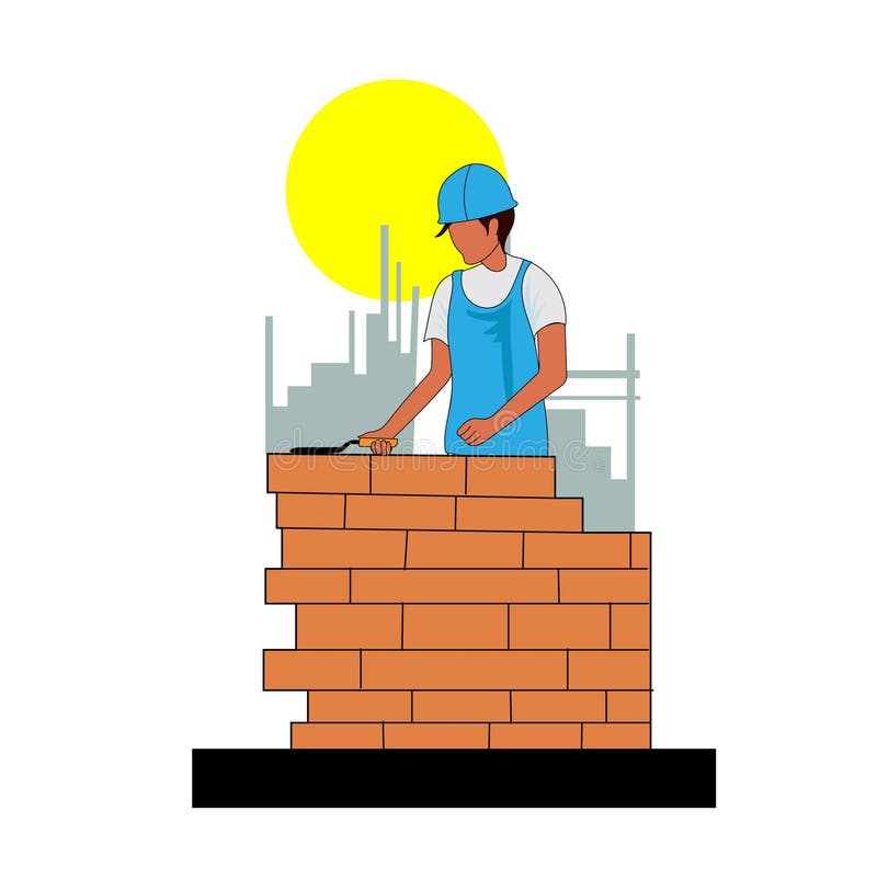 Man Building Brick Wall Vector Stock Vector - Illustration of line ...