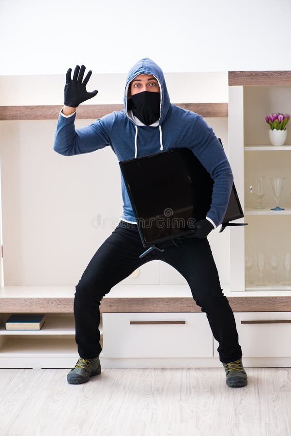 The Man Burglar Stealing Tv Set from House Stock Image - Image of break ...