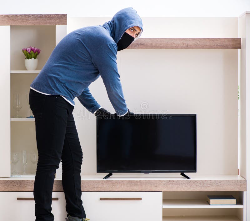 The Man Burglar Stealing Tv Set from House Stock Image - Image of ...
