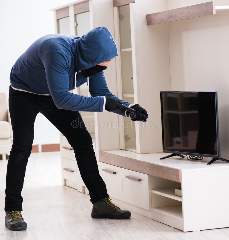 The Man Burglar Stealing Tv Set from House Stock Image - Image of ...