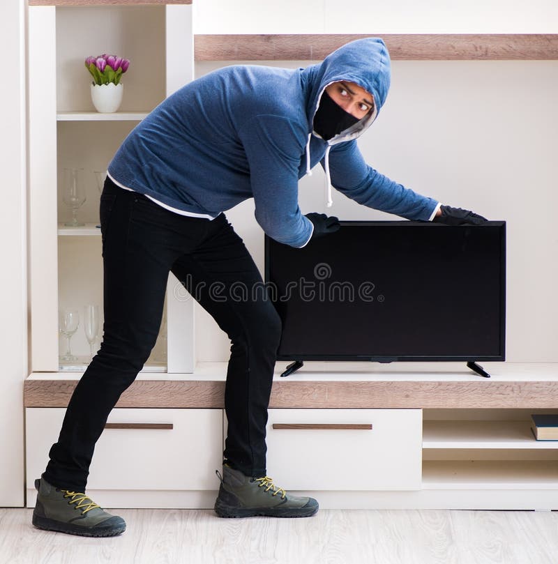 Man Burglar Stealing Tv Set from House Stock Image - Image of crook ...