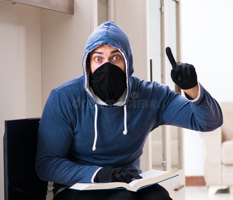 Man Burglar Stealing Tv Set from House Stock Image - Image of apartment ...