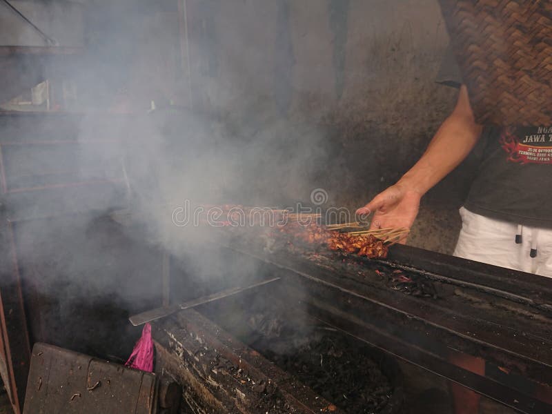 Close Up Man Burning Chicken Satay or Sate Stock Image - Image of roast ...