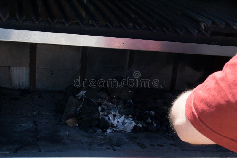 Man burning coal stock photo. Image of america, barbecue - 105133828