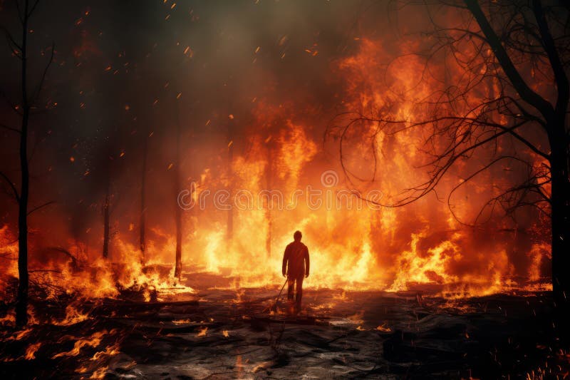 Man in Burning Forest, Element of Fire. Generative AI Stock Photo ...