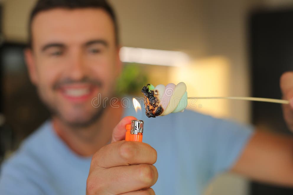 Man Burning His Favorite Candy Stock Image - Image of puffy, barbecue ...