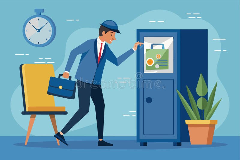 A Man in Business Attire Inspects a Locker while Carrying a Briefcase ...