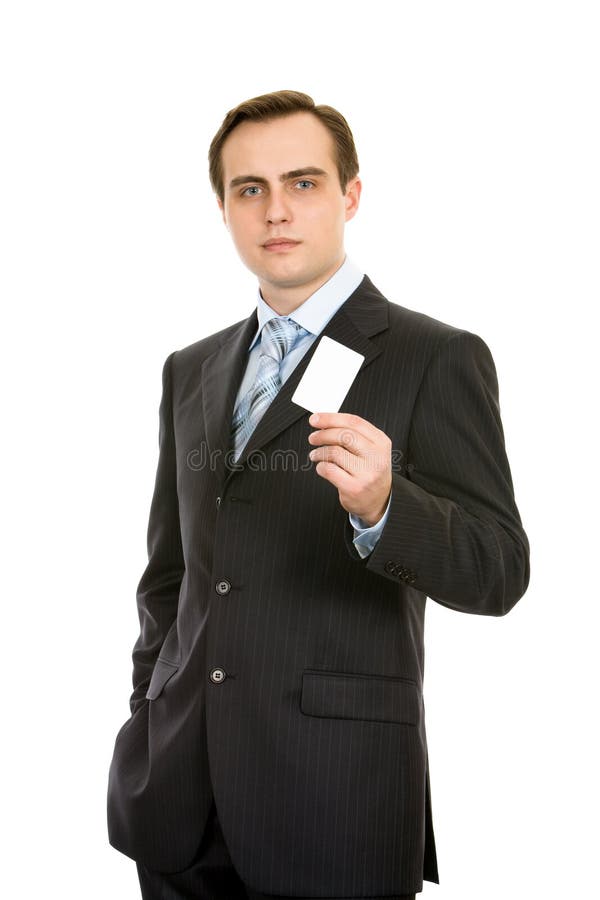 Man with a Business Card. Isolated on White Stock Photo - Image of ...