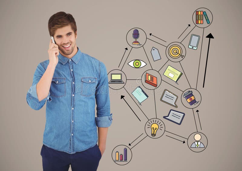 Man with Business Graphics Drawings Stock Illustration - Illustration ...