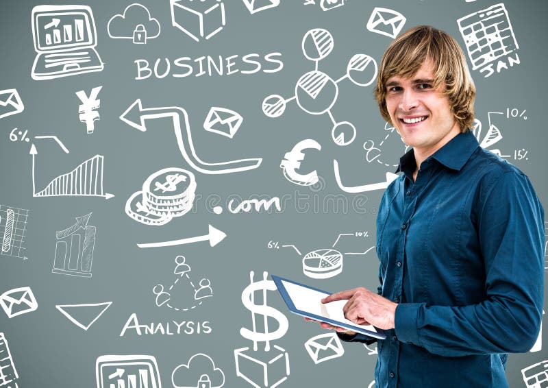 Man with Business Graphics Drawings Stock Image - Image of grey, casual ...