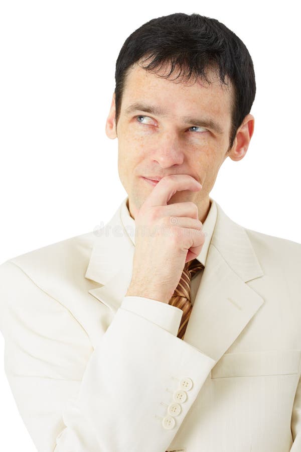 Man in Business Suit Intently Thinking Stock Image - Image of white ...