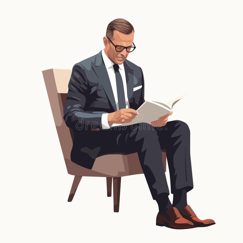Old Man Reading Book Vector Flat Minimalistic Isolated Illustration