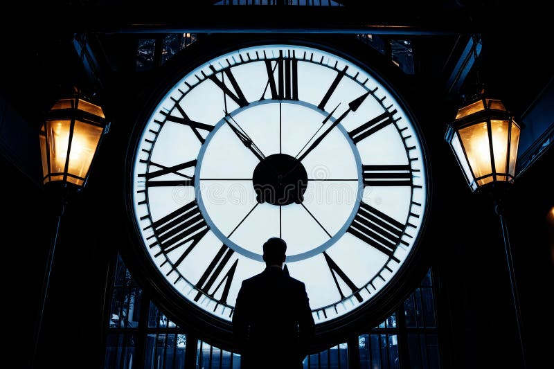 A Man in a Business Suit Standing in Front of Clock Time, Deadline and ...