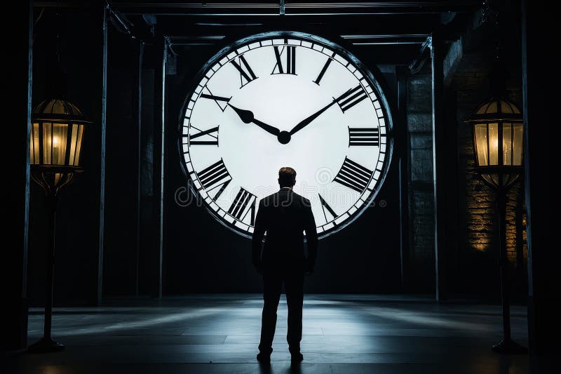 A Man in a Business Suit Standing in Front of Clock Time, Deadline and ...