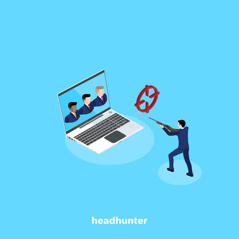 A Man in a Business Suit is Standing in Front of a Laptop with a Gun ...