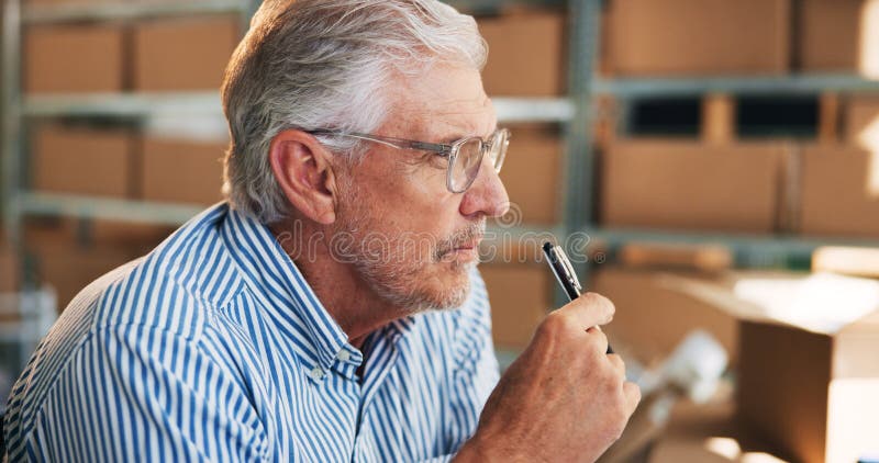 Man, Business and Thinking in Warehouse for Logistics, Shipping Plan ...