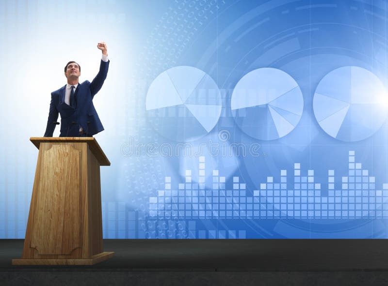 Man Businessman Making Speech at Rostrum in Business Concept Stock ...