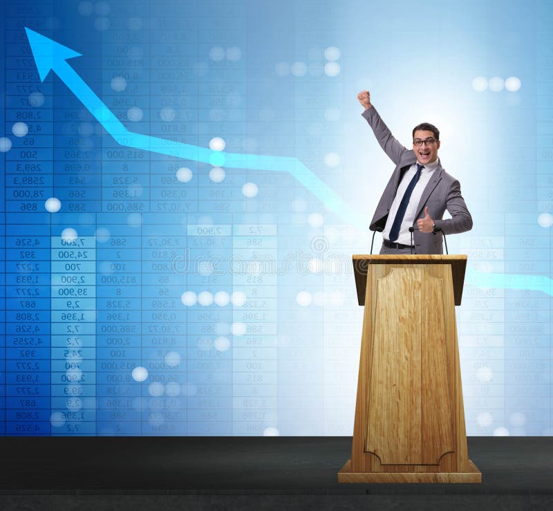 Man Businessman Making Speech at Rostrum in Business Concept Stock ...