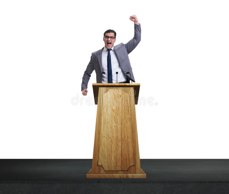 Man Businessman Making Speech at Rostrum in Business Concept Stock ...