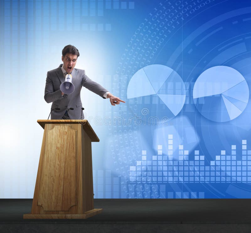 Man Businessman Making Speech at Rostrum in Business Concept Stock ...