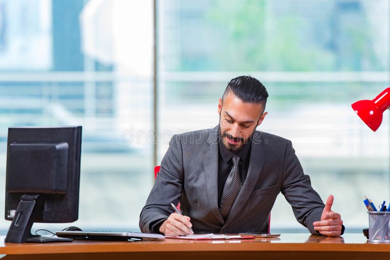 The Man Businessman Working at this Desk Stock Photo - Image of beard ...