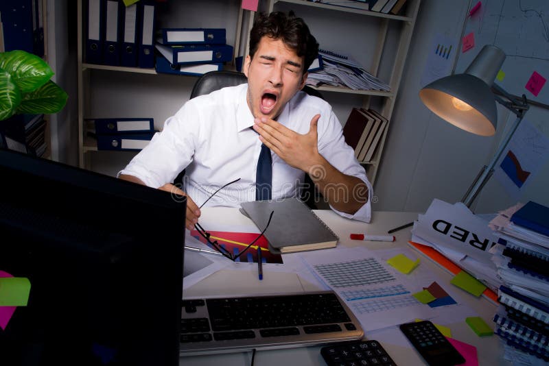 The Man Businessman Working Late Hours in the Office Stock Image ...