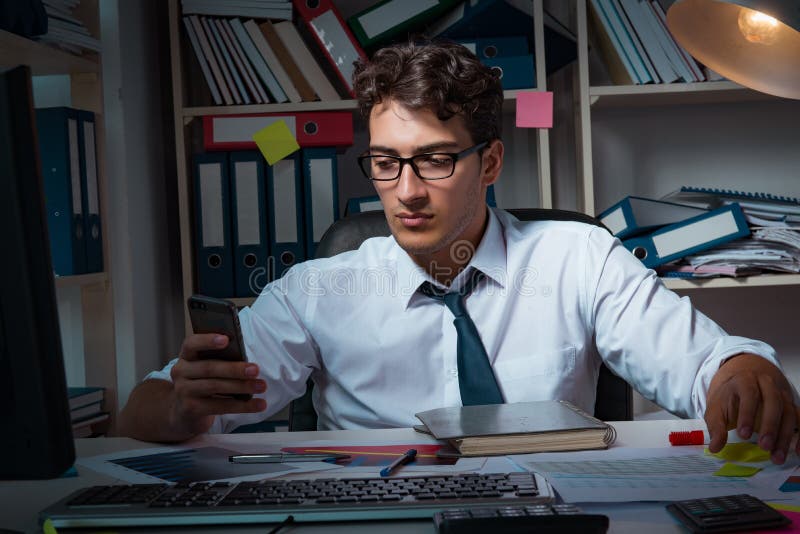 The Man Businessman Working Late Hours in the Office Stock Image ...