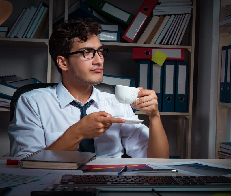 Man Businessman Working Late Hours in the Office Stock Image - Image of ...