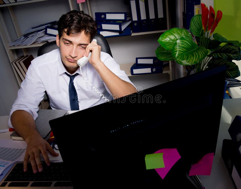 Man Businessman Working Late Hours in the Office Stock Photo - Image of ...