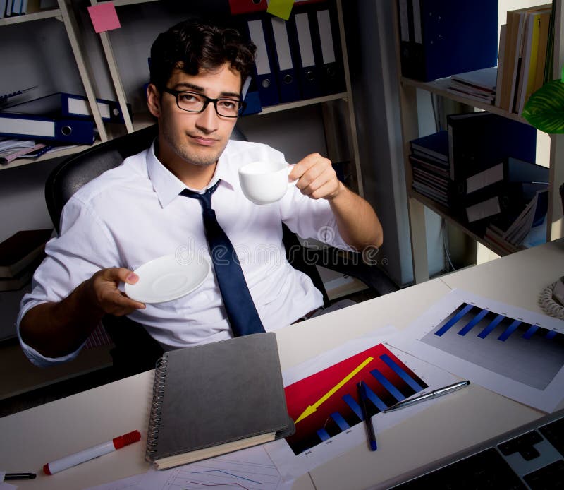 Man Businessman Working Late Hours in the Office Stock Photo - Image of ...