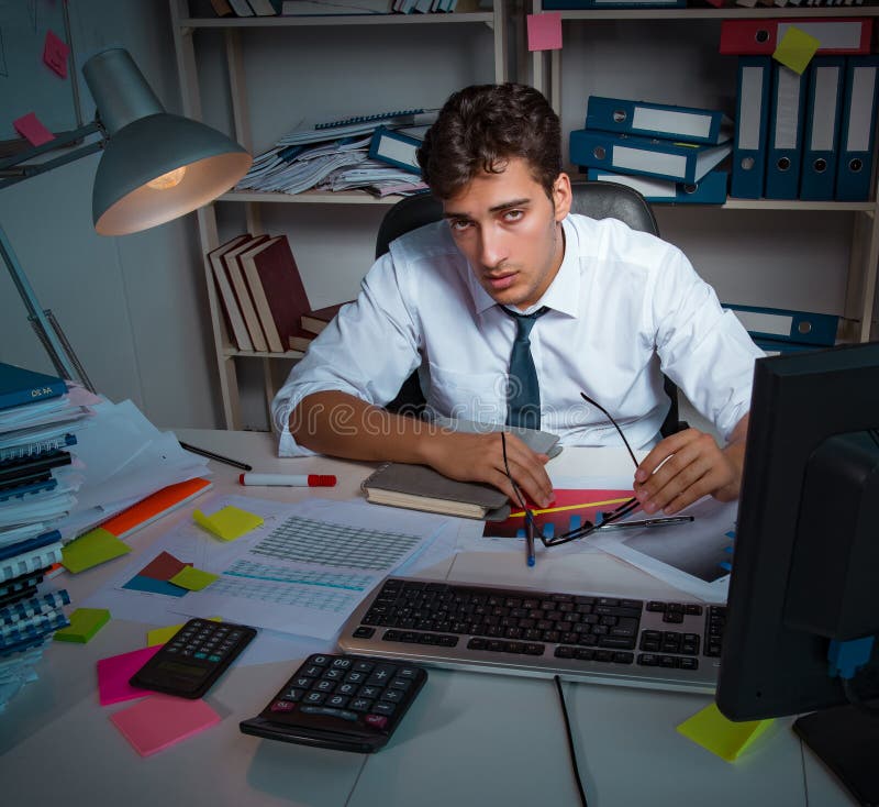 Man Businessman Working Late Hours in the Office Stock Image - Image of ...