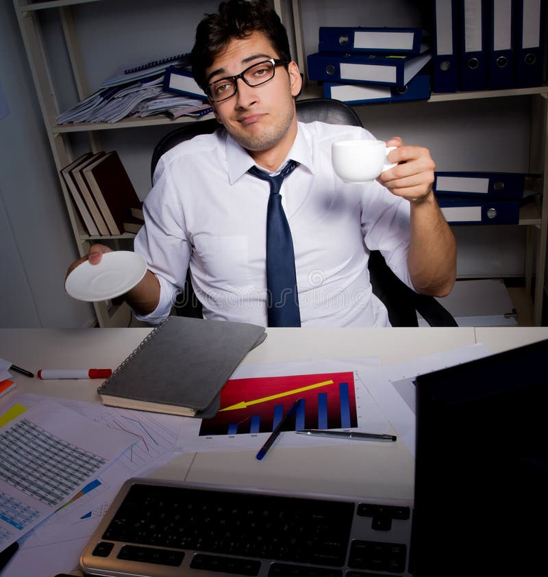 Man Businessman Working Late Hours in the Office Stock Image - Image of ...
