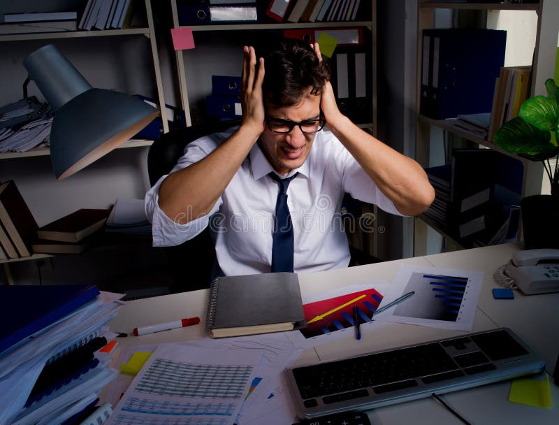 Man Businessman Working Late Hours in the Office Stock Image - Image of ...