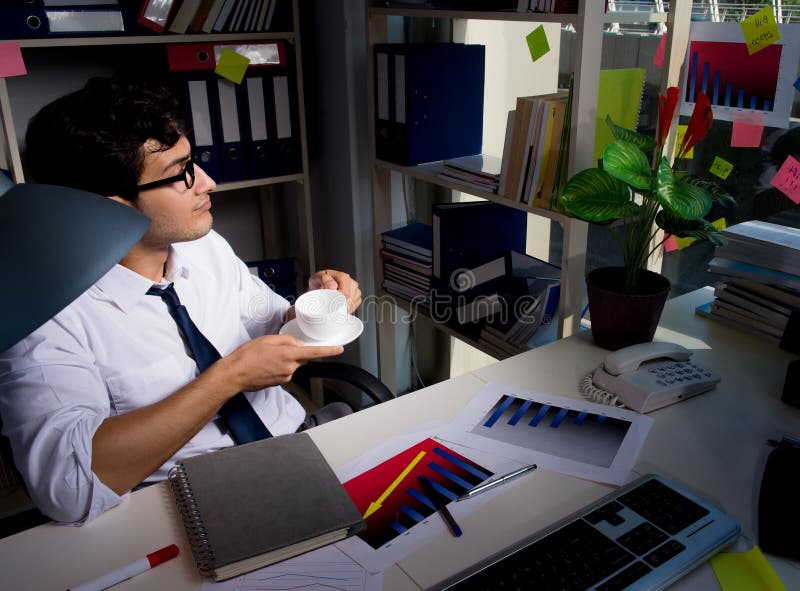 Man Businessman Working Late Hours in the Office Stock Image - Image of ...