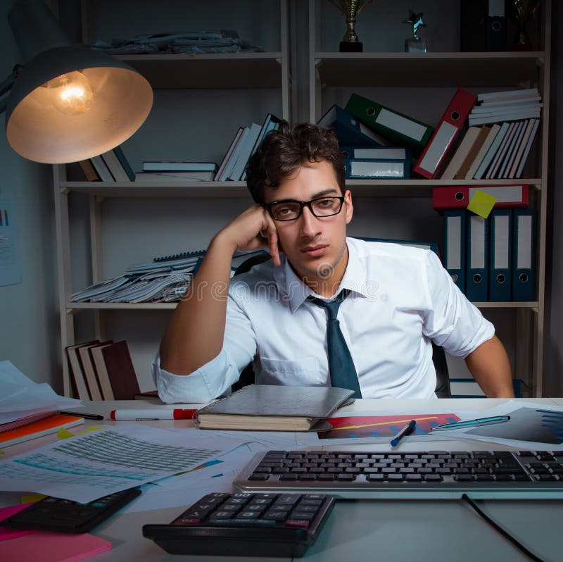 Man Businessman Working Late Hours in the Office Stock Image - Image of ...
