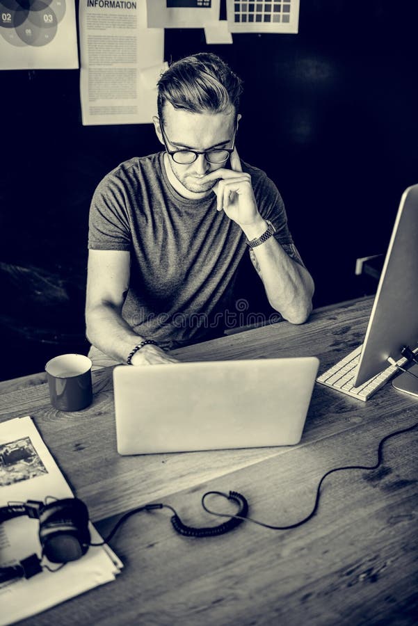 Man Busy Photographer Editing Home Office Concept Stock Photo - Image ...