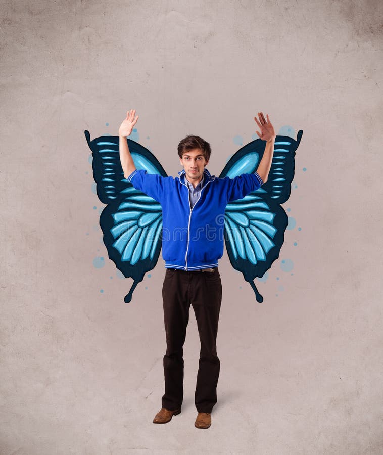 Man With Butterfly Blue Illustration On The Back Stock Illustration ...